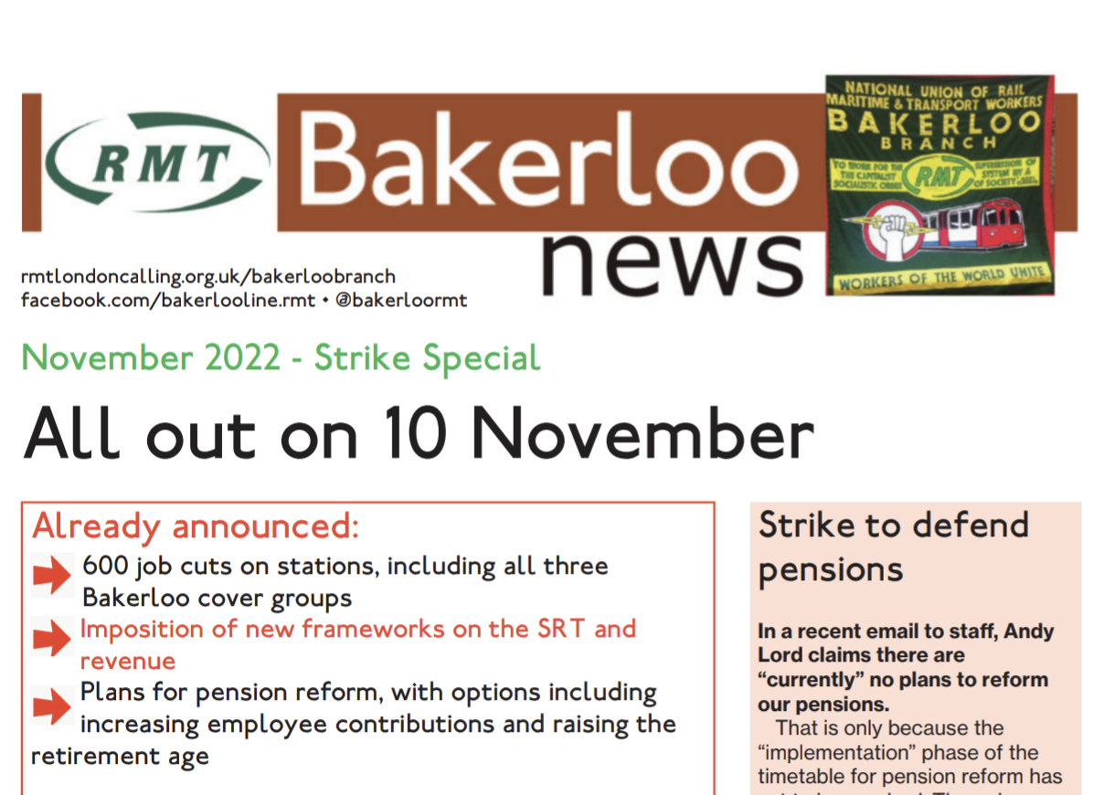 Bakerloo News: All out on 10th November | RMT London Calling