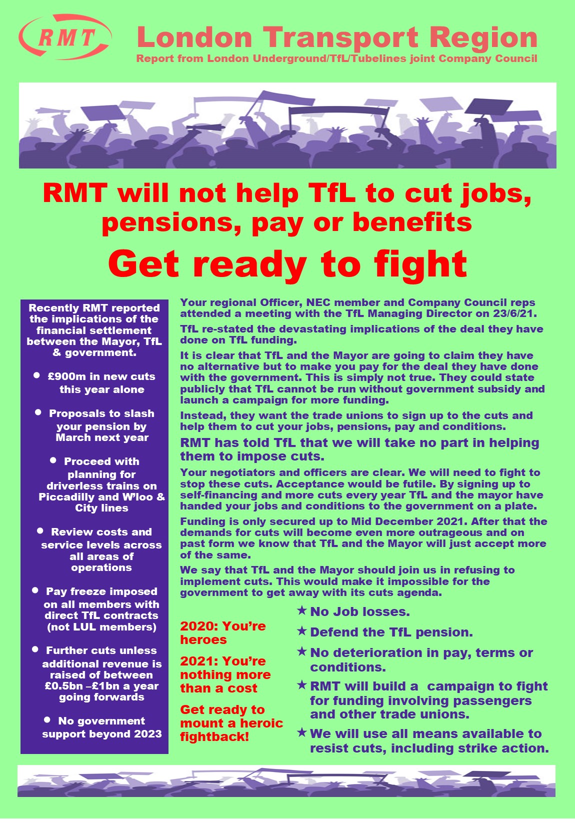 Report from TfL/LUL/Tubelines Company Council | RMT London Calling