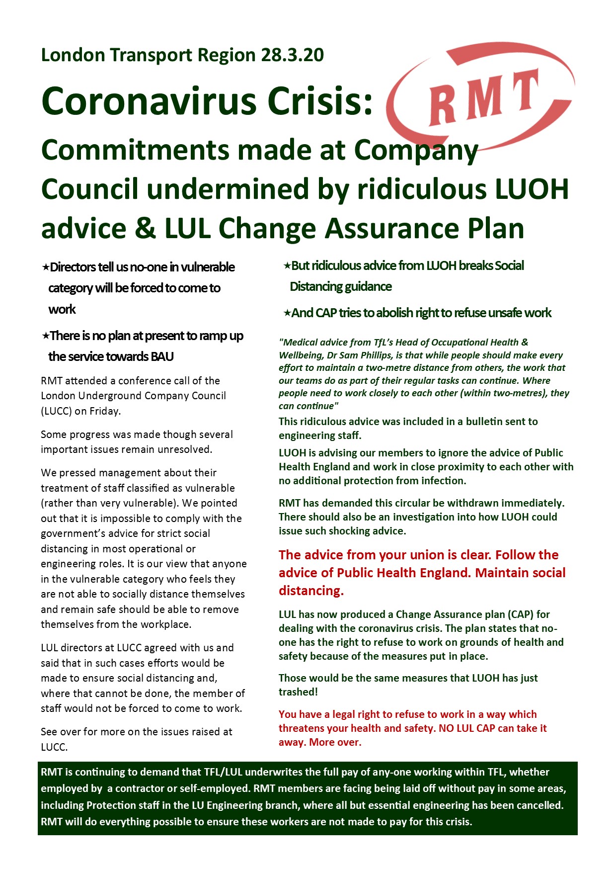 Commitments made at Company Council undermined by ridiculous LUOH ...