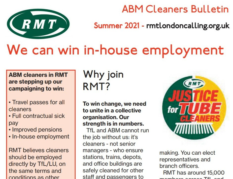 ABM Cleaners News: we can win in-house employment | RMT London Calling