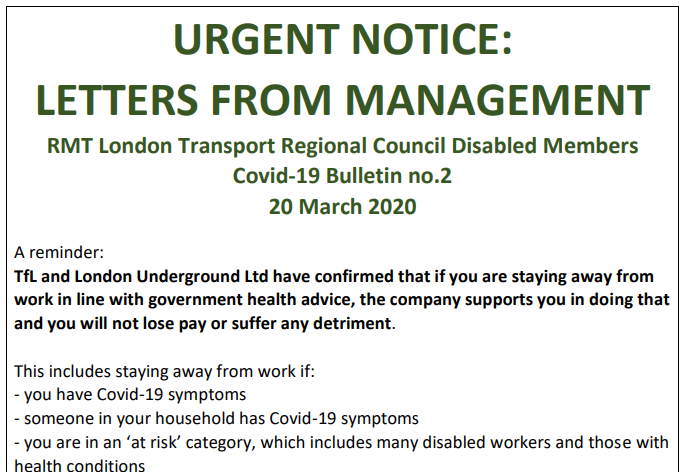 Urgent notice: Letters from Management | RMT London Calling